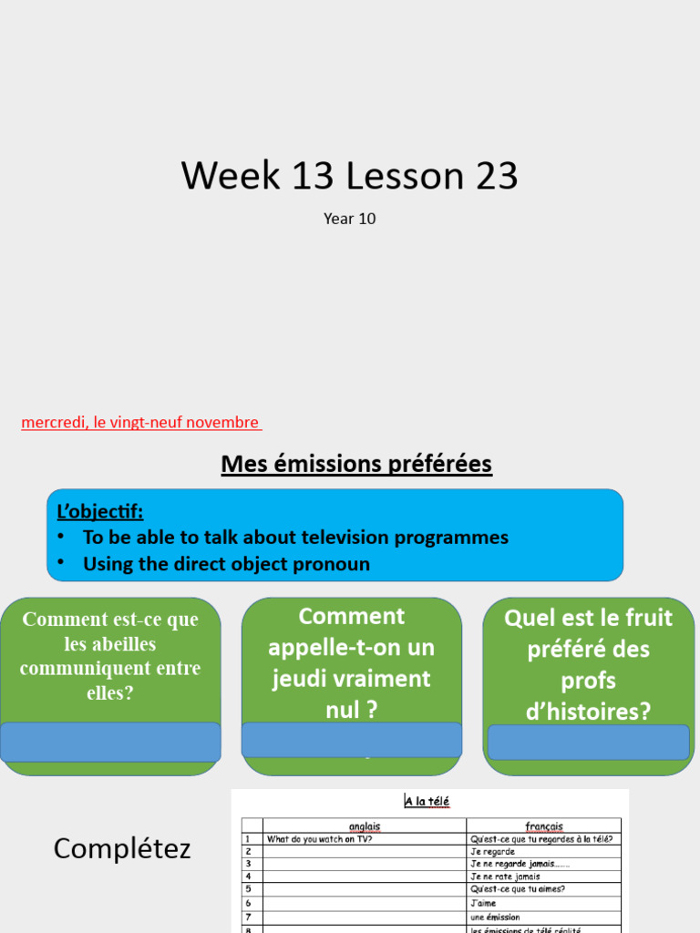 Week 13 - Lesson 23 (Mes Émissions Préférées) | PDF