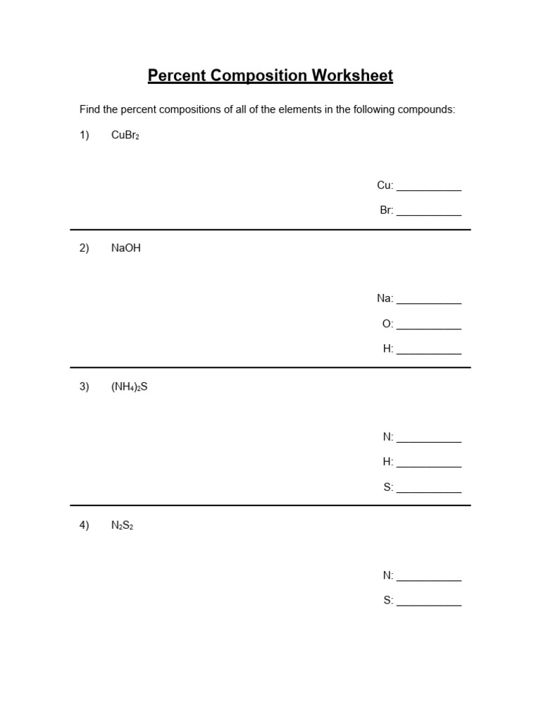 Percentage Composition Practice Worksheet | PDF