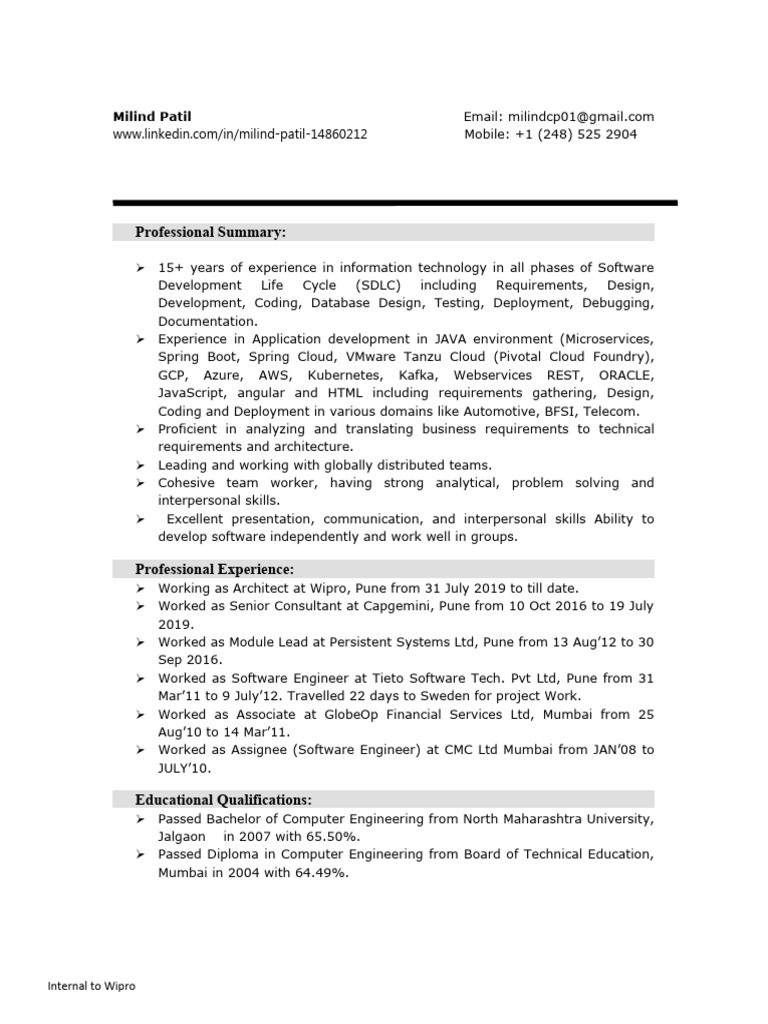 Resume Milind | PDF | Cloud Computing | Spring Framework