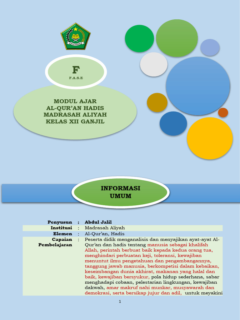 Modul Ajar On PROSES Qurdis Fase F MA XII Ganjil | PDF