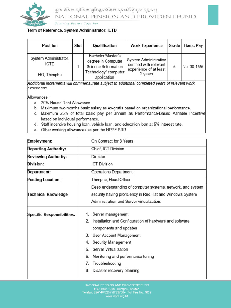 System Administrator TOR Final | PDF | System Administrator | Information Technology