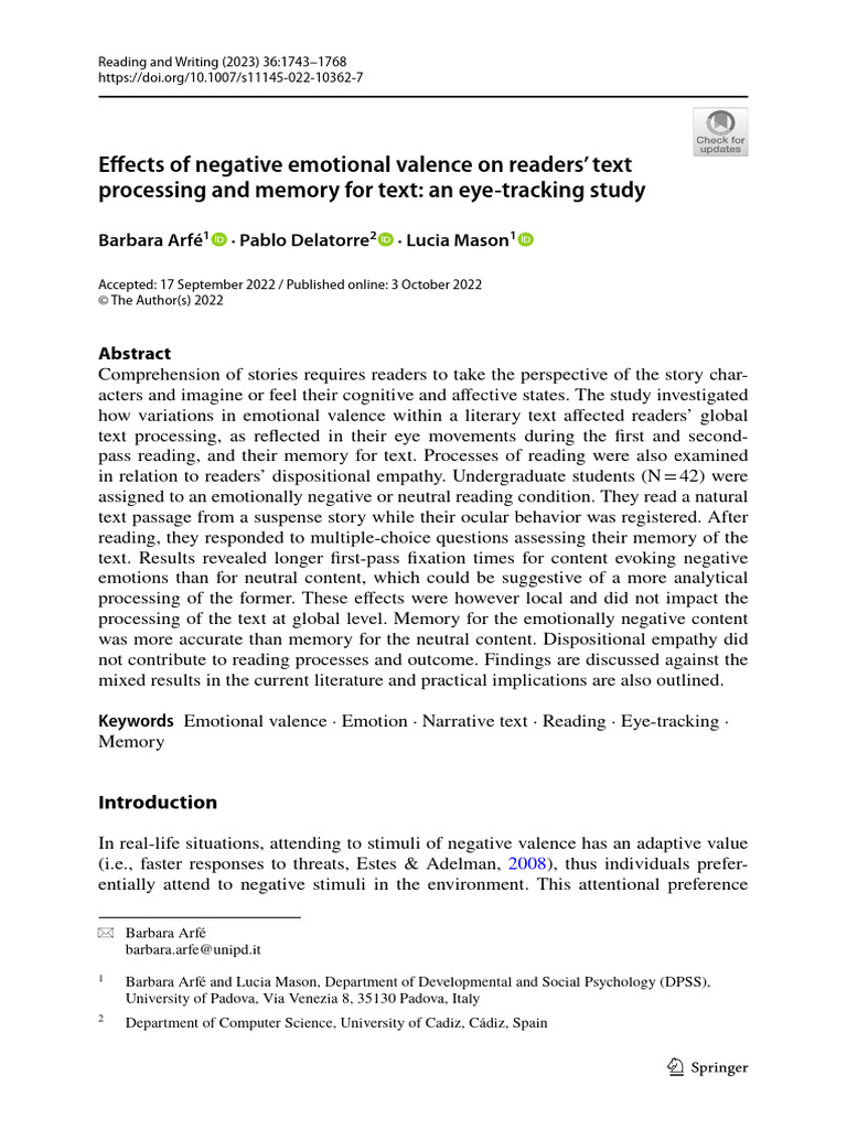Effects of negative emotional valence on readers’ text | PDF | Affect ...