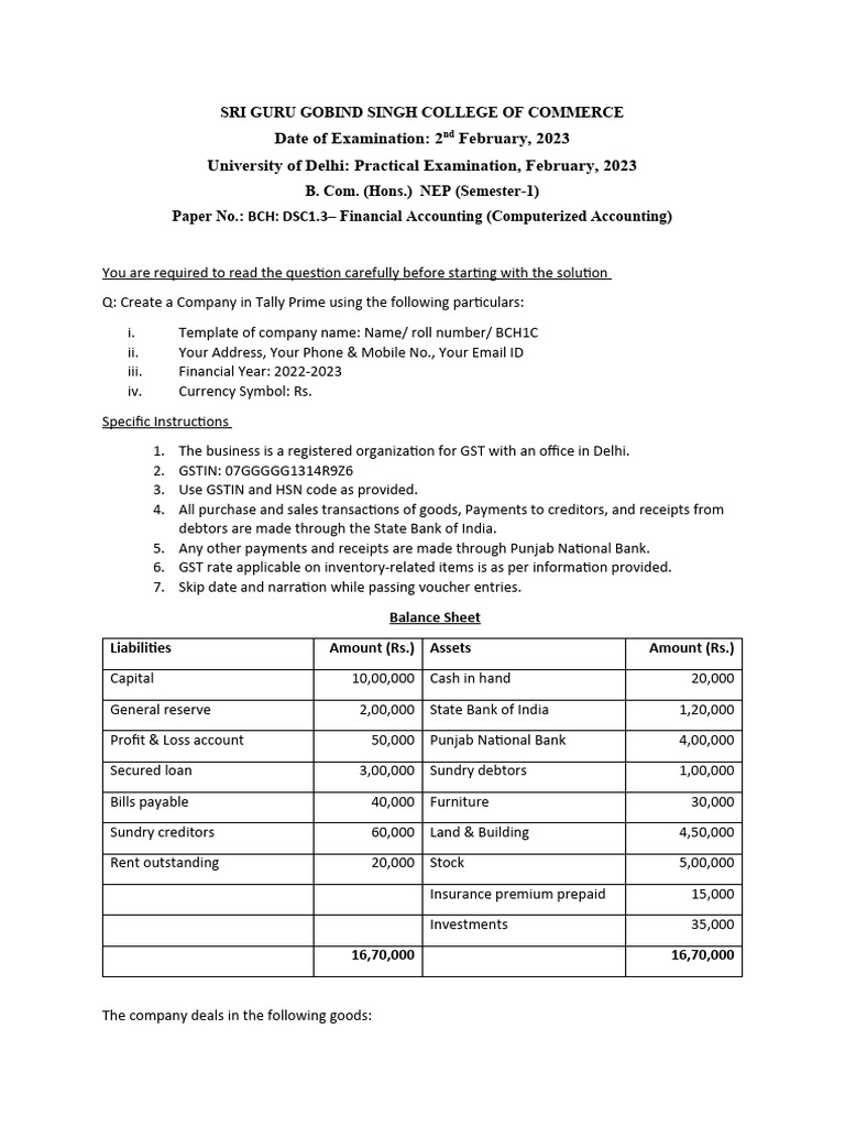 Tally Sample Paper With GST Feb 2023 | PDF | Banks | Investing