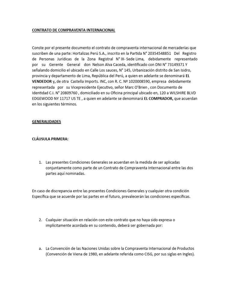 CONTRATO DE COMPRAVENTA INTERNACIONAL ci | PDF | El comercio ...