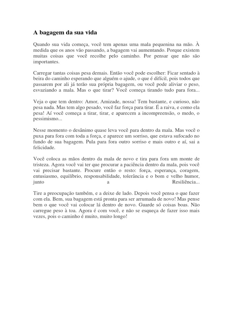 A Bagagem Da Vida - Texto | PDF