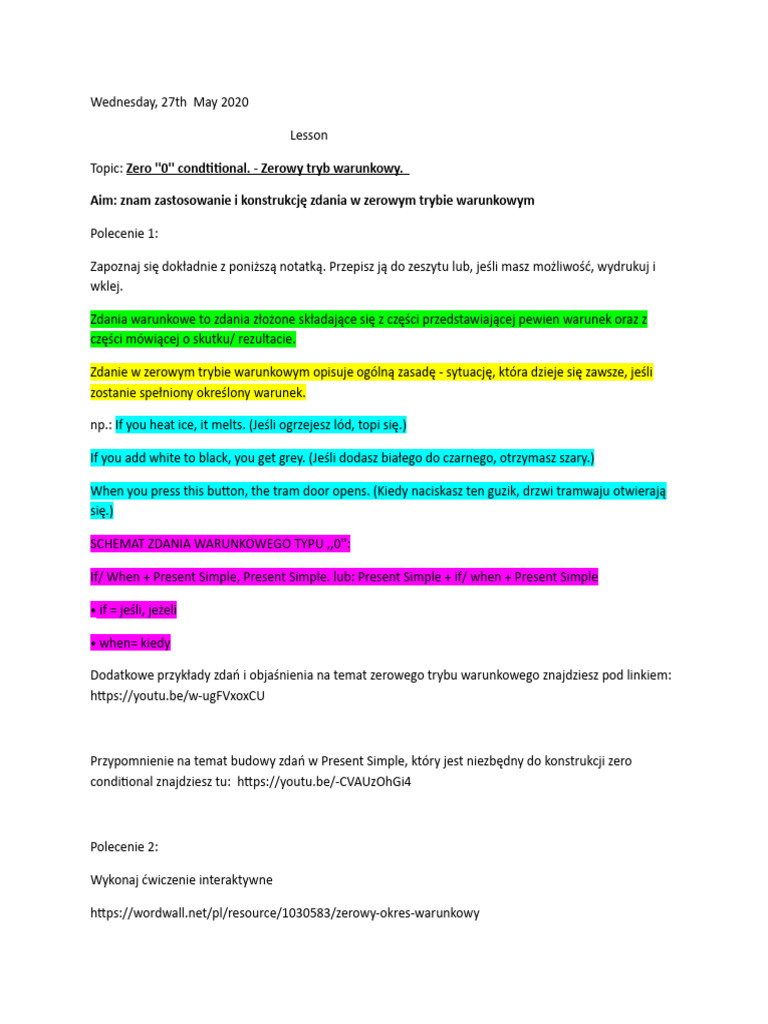 kl.7d Zerowy Tryb Warunkowy | PDF