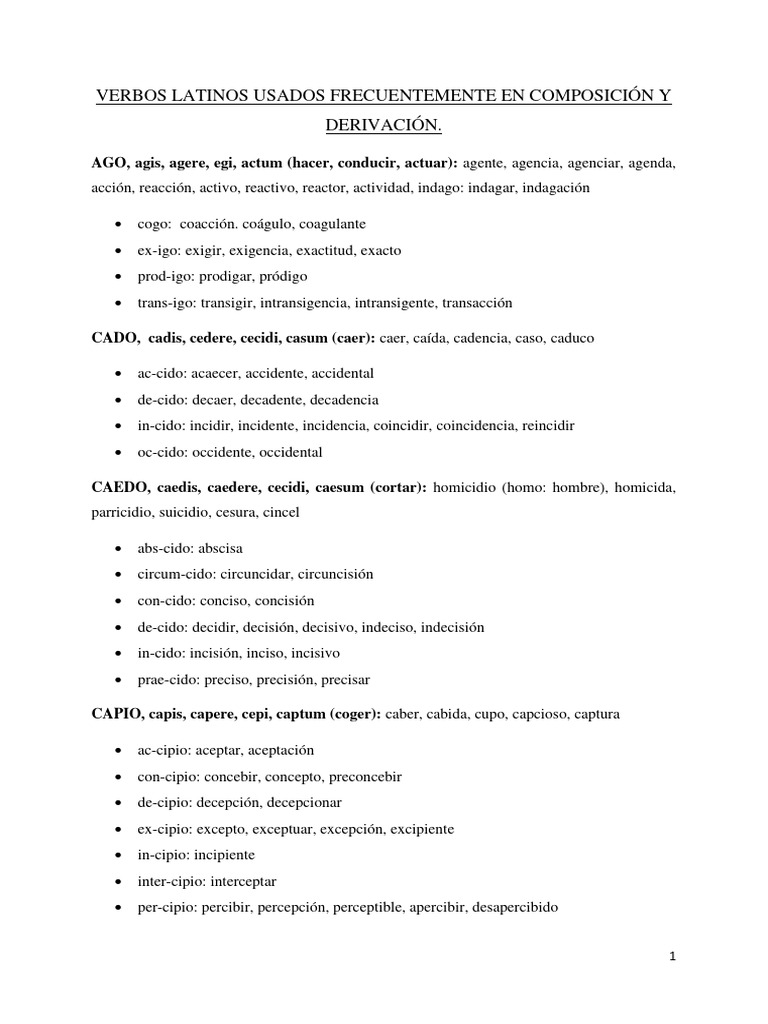 Verbos Latinos Comunes y Derivados | PDF