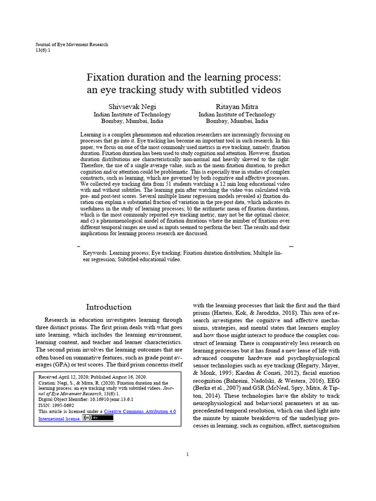 Fixation Duration and the Learning Process | PDF | Coefficient Of Determination | Regression ...