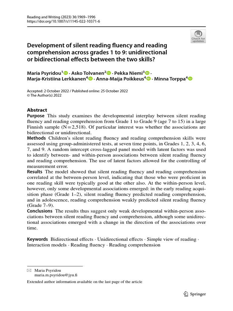 Development of Silent Reading Fuency and Reading | PDF | Cognitive ...