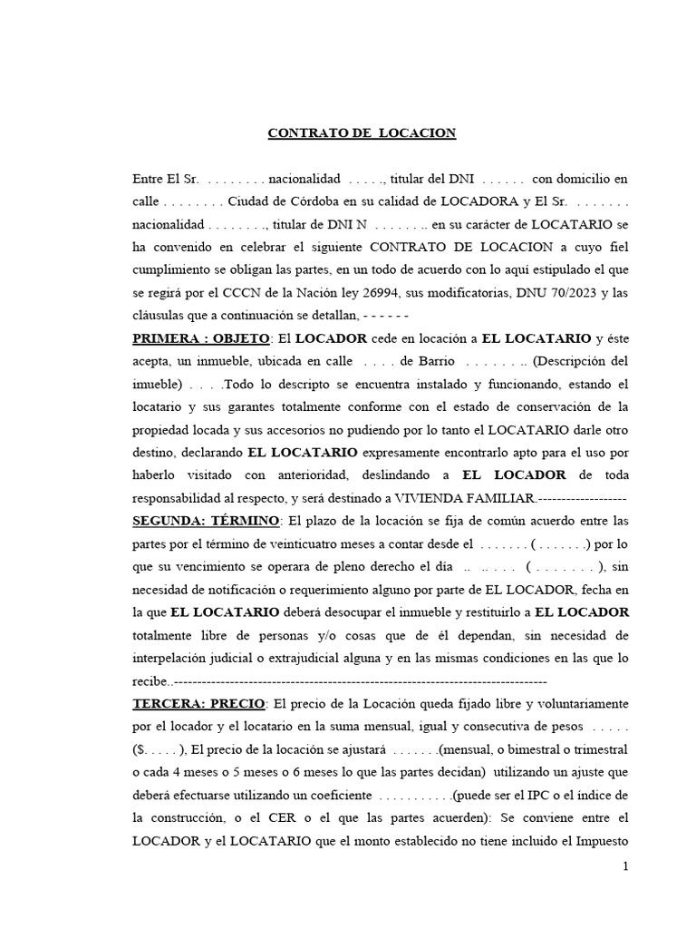 Contrato Locación Vivienda DNU 70-2023 | PDF | Daños y perjuicios | Propiedad