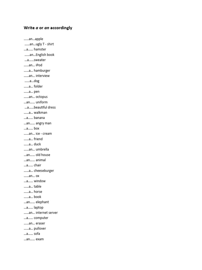 Write A or An Accordingly | PDF