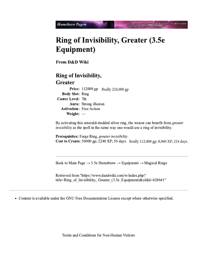 Ring of Invisibility, Greater 3 - 5e | PDF