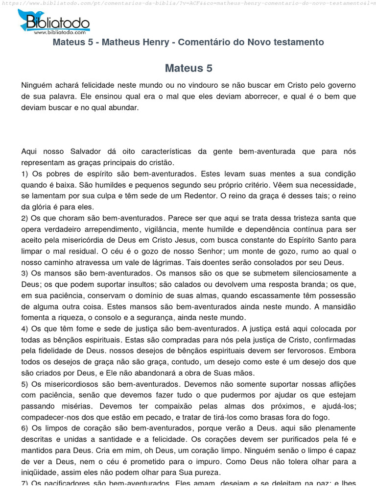 Mateus 5 Matheus Henry - Comentário Do Novo Testamento | PDF | Jesus ...