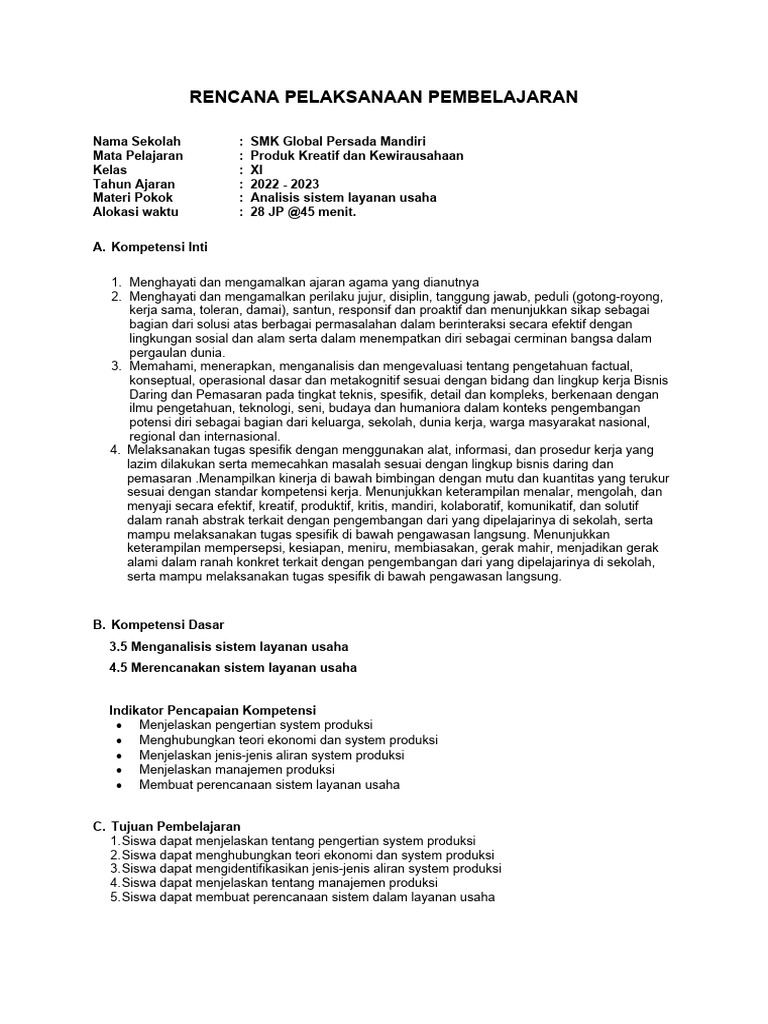 RPP PKWU Kelas XI - KD5 | PDF
