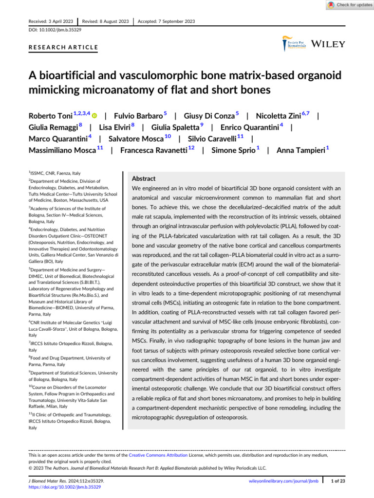 J Biomed Mater Res - 2023 - Toni - A Bioartificial and Vasculomorphic ...