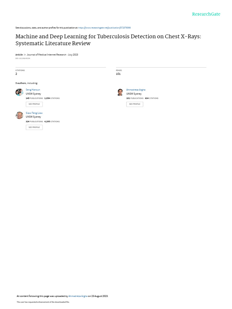 Machine and Deep Learning For Tuberculosis Detection On Chest X-Rays ...