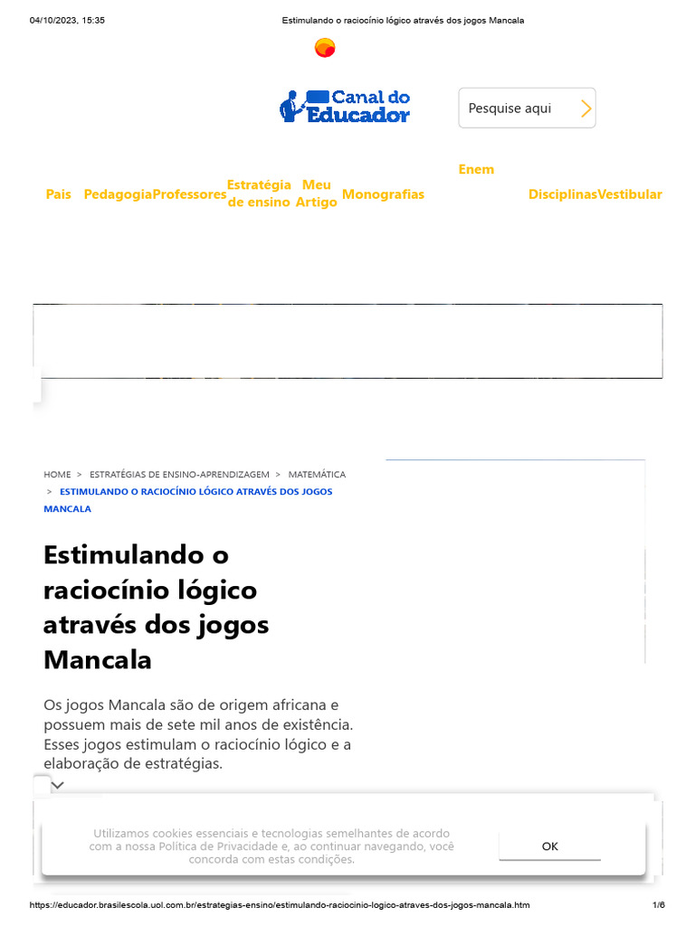 Estimulando o Raciocínio Lógico Através Dos Jogos Mancala | PDF