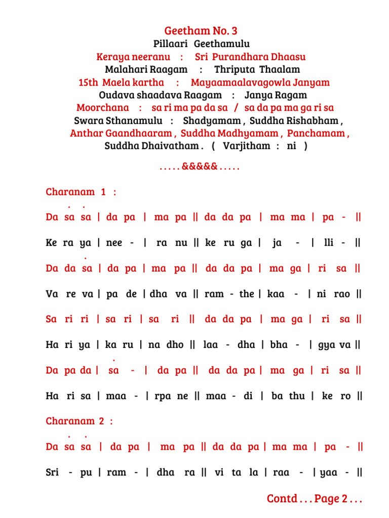 Keraya Neeranu - Malahari Ragam | PDF