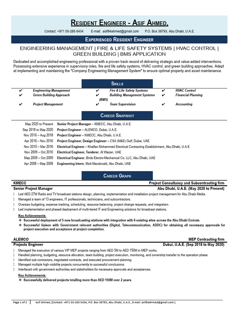Asif - Ahmed - CV - Resident Engineer | PDF | United Arab Emirates ...