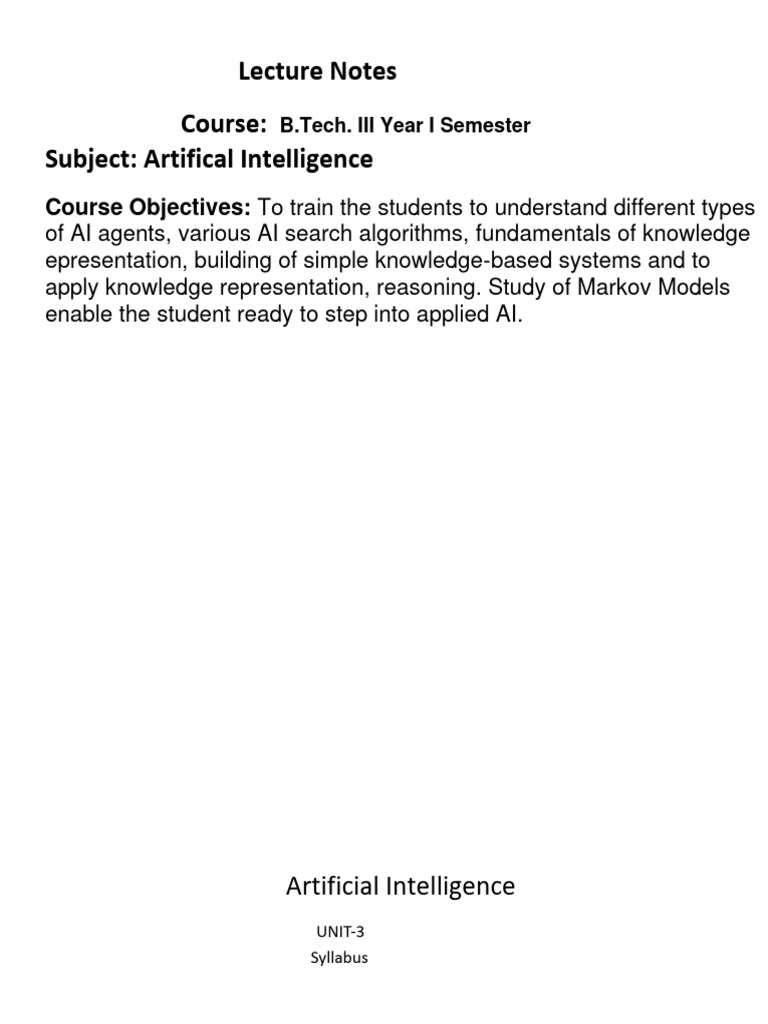 AI UNIT3 Lecture Notes It | PDF | Bayesian Network | Knowledge ...