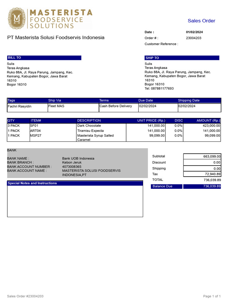 Sales Order for Teras Angkasa | PDF | Economies | Money