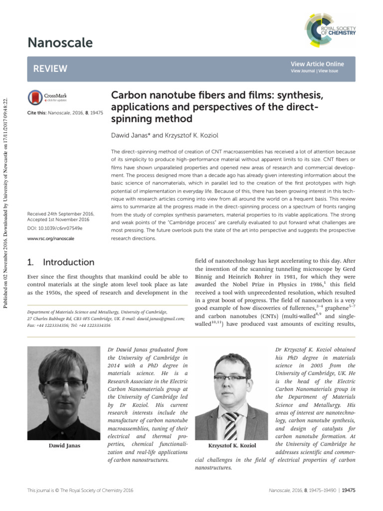Janas 2016 | PDF | Carbon Nanotube | Nanotechnology
