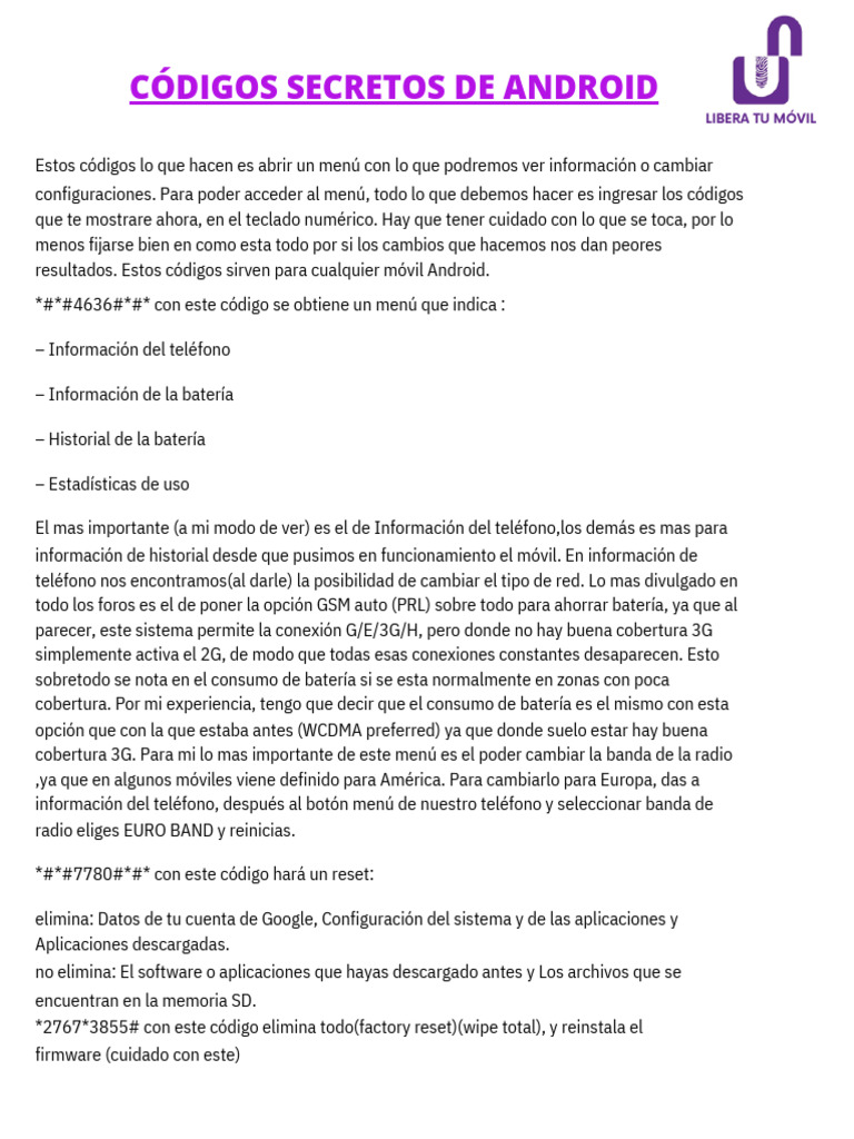 CODIGOS SECRETOS PARA CELULARES ANDROID - PDF (1) .pdf-1 | PDF | Informática | Ingeniería ...