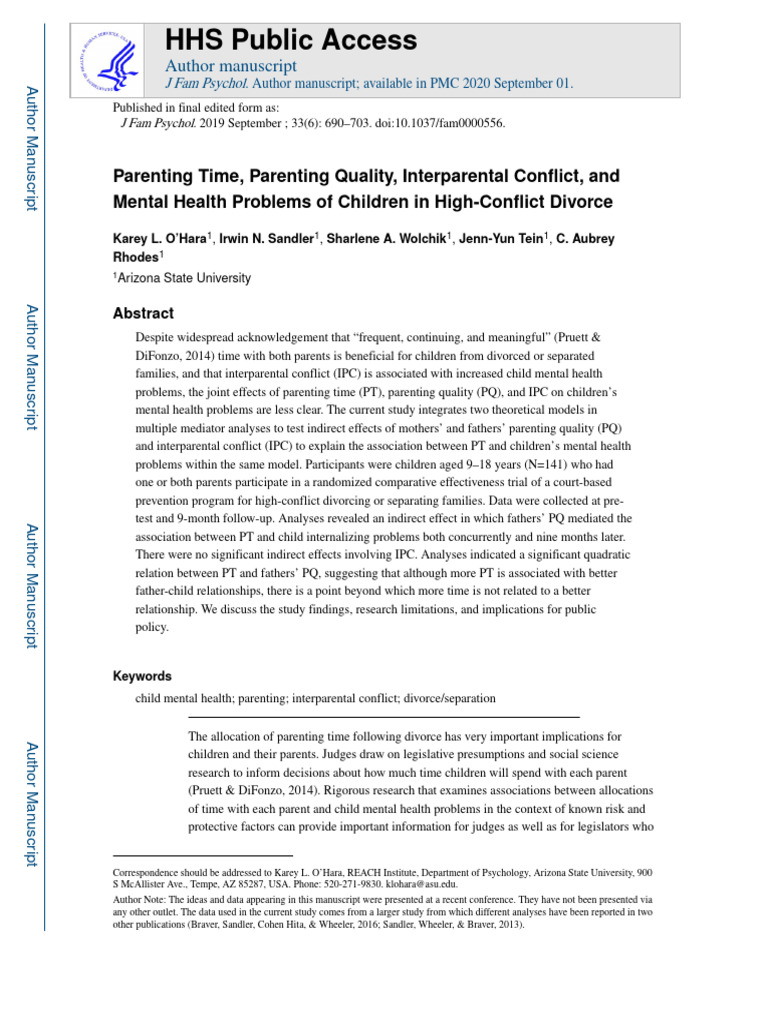 Mental Health Problems Of Children In High Conflict Divorce Pdf