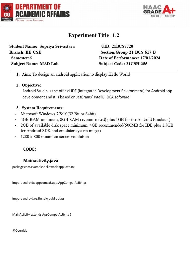 Mad 1-2 | PDF | Android (Operating System) | Application Software