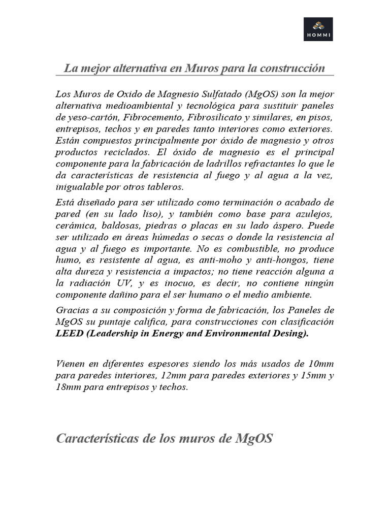 Muros de Oxido de Magnesio Sulfatado | PDF | Agua | Aislamiento térmico