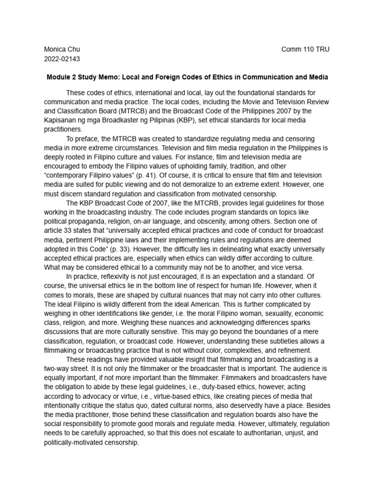 Comm 110 Module 2 Study Memo | PDF