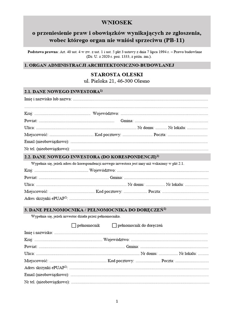 WNIOSEK o Przeniesienie Zgłoszenia (PB-11) | PDF