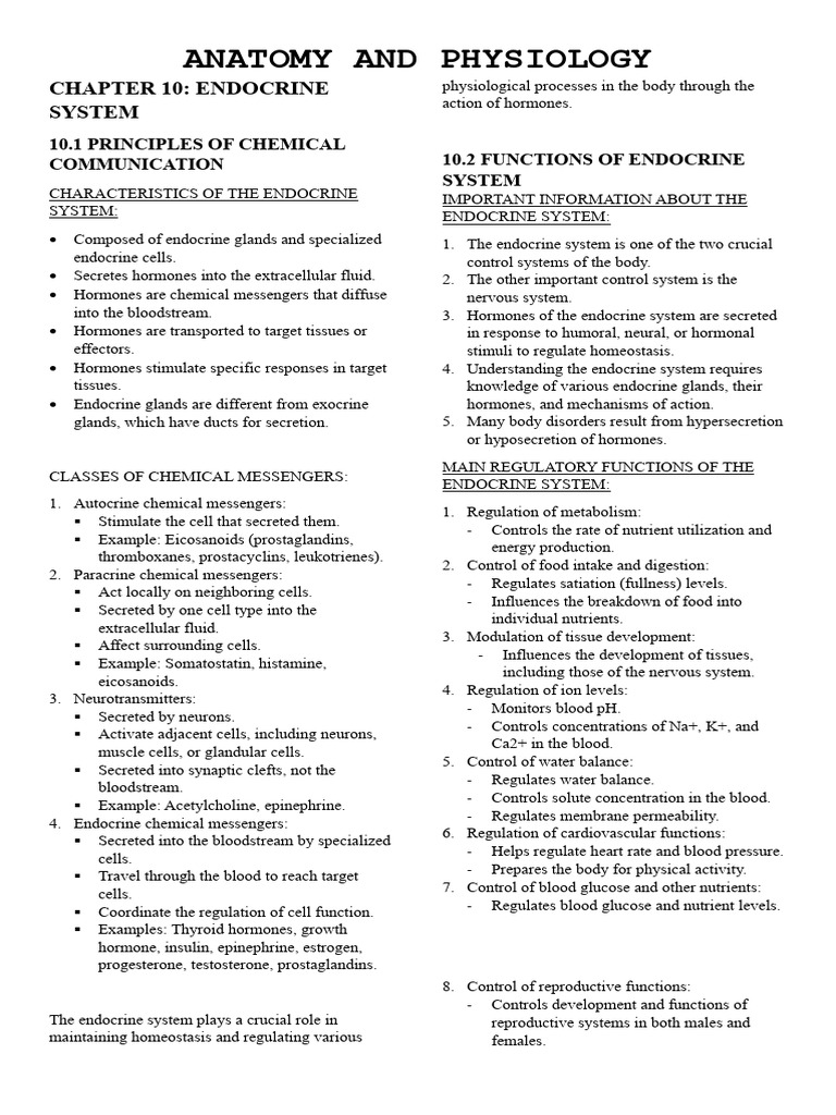 CHAPTER 10 ANAPHY Transes | PDF | Hormone | Endocrine System