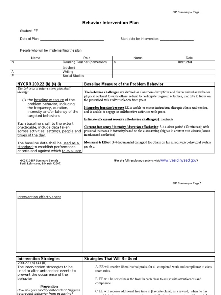 Example of A BIP | PDF | Reinforcement | School Counselor