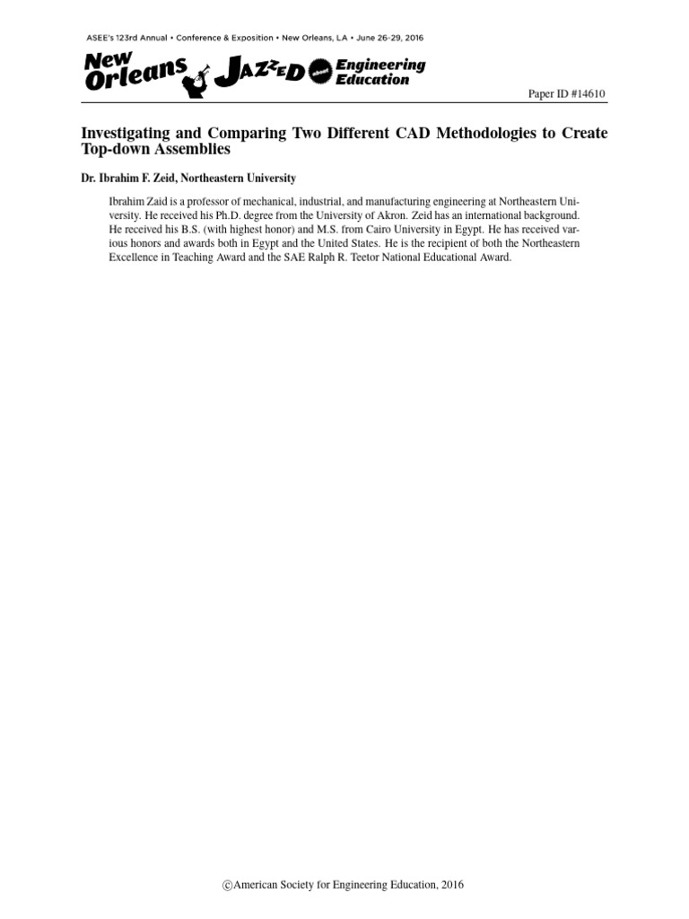 Investigating and Comparing Two Different Cad Methodologies To Create Top Down Assemblies | PDF ...