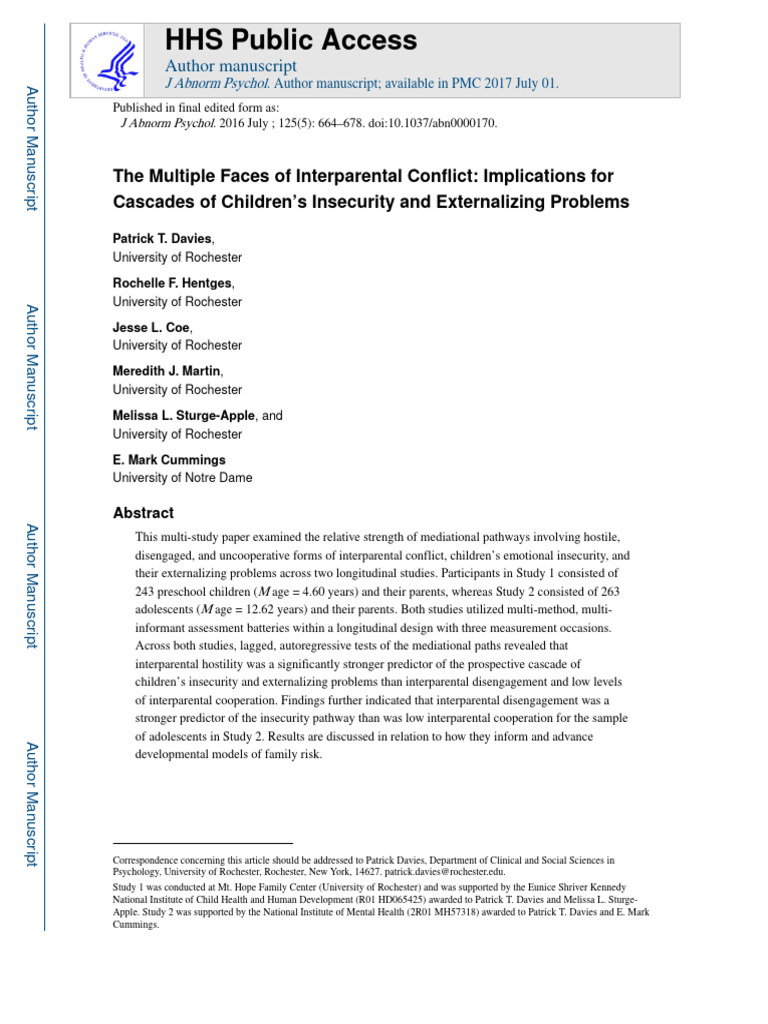 Interparental Conflict's Impact on Child Behavior | PDF | Psychological ...