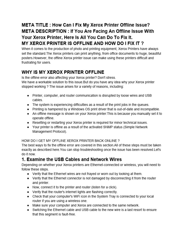 Fix My Xerox Printer Offline Issue | PDF | Printer (Computing) | Online ...