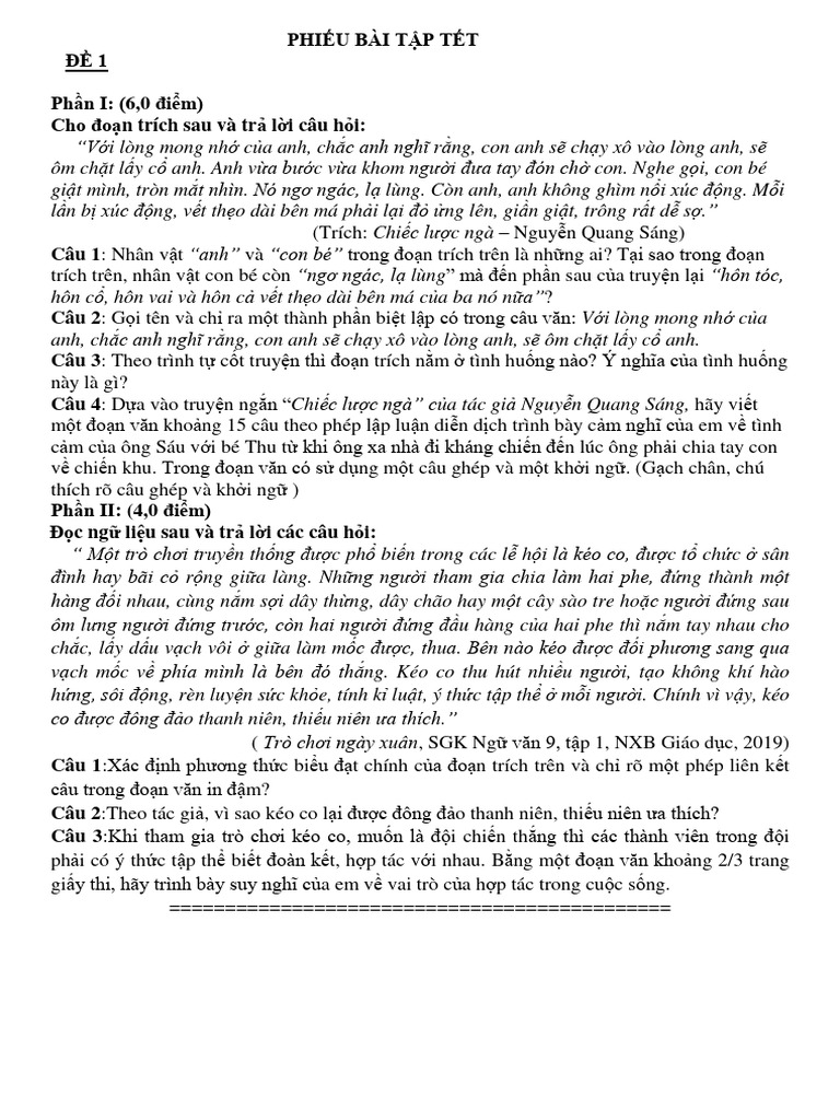 Phieu Bai Tap Tet 2024 | PDF