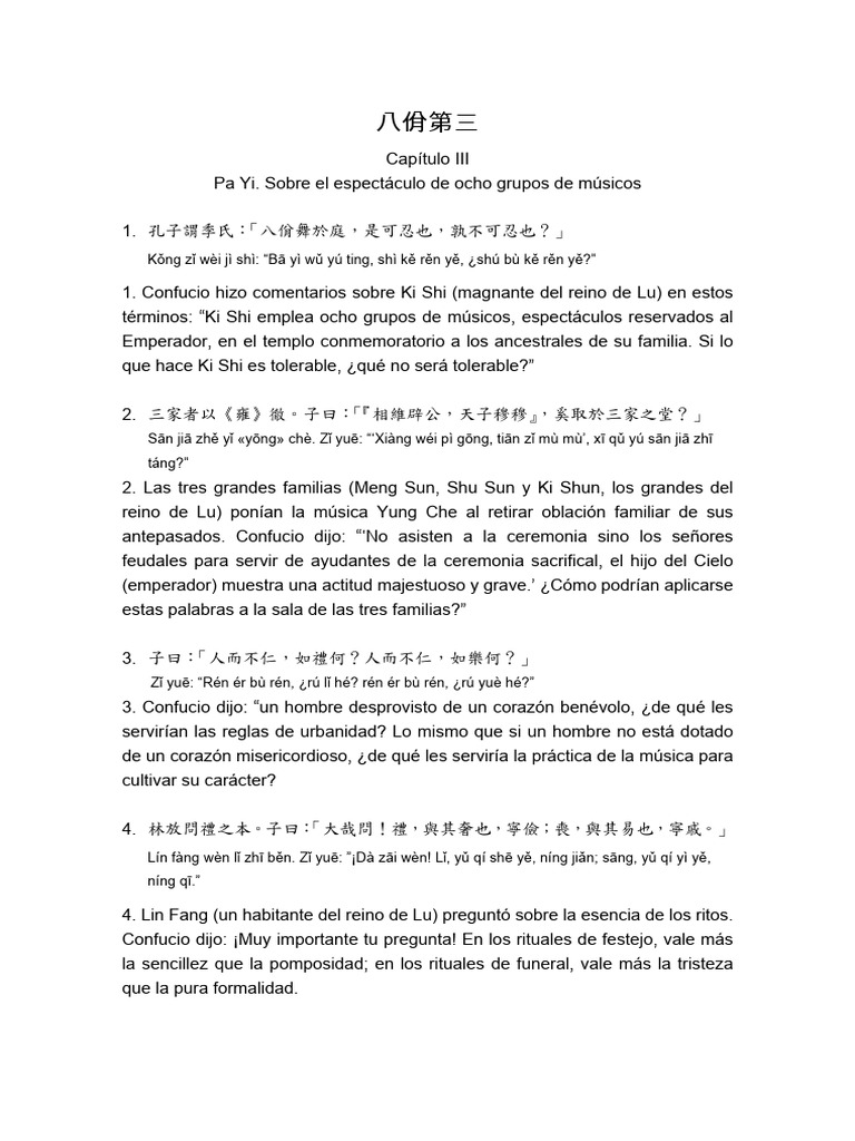 3. 八佾第三 (中西) | PDF | Confucio | China