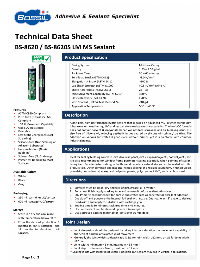 BOSSIL MS POLYMER SEALANT Product Tech | PDF