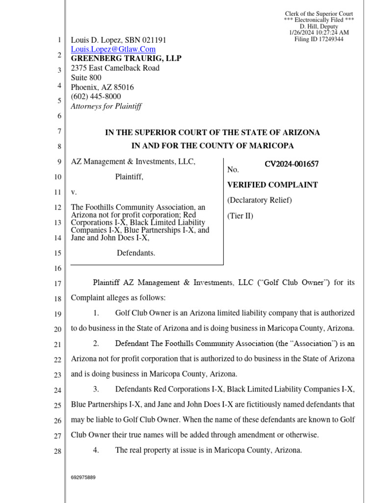 Foothills Golf Club Lawsuit Against Foothills Community Association ...
