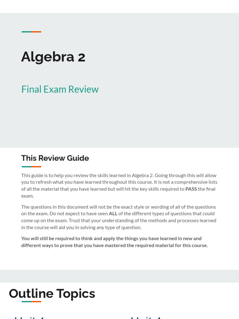 Algebra 2 Final Exam Review | PDF | Quadratic Equation | Polynomial