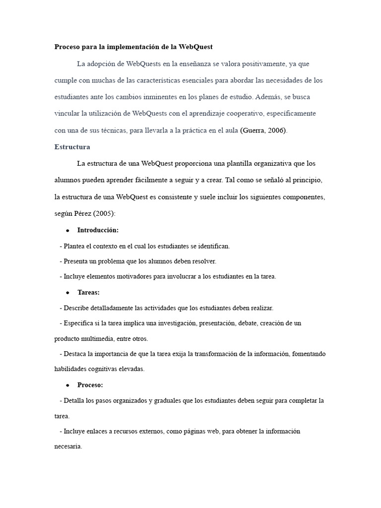 Proceso para la implementación de la WebQuest | PDF | Evaluación | Aprendizaje