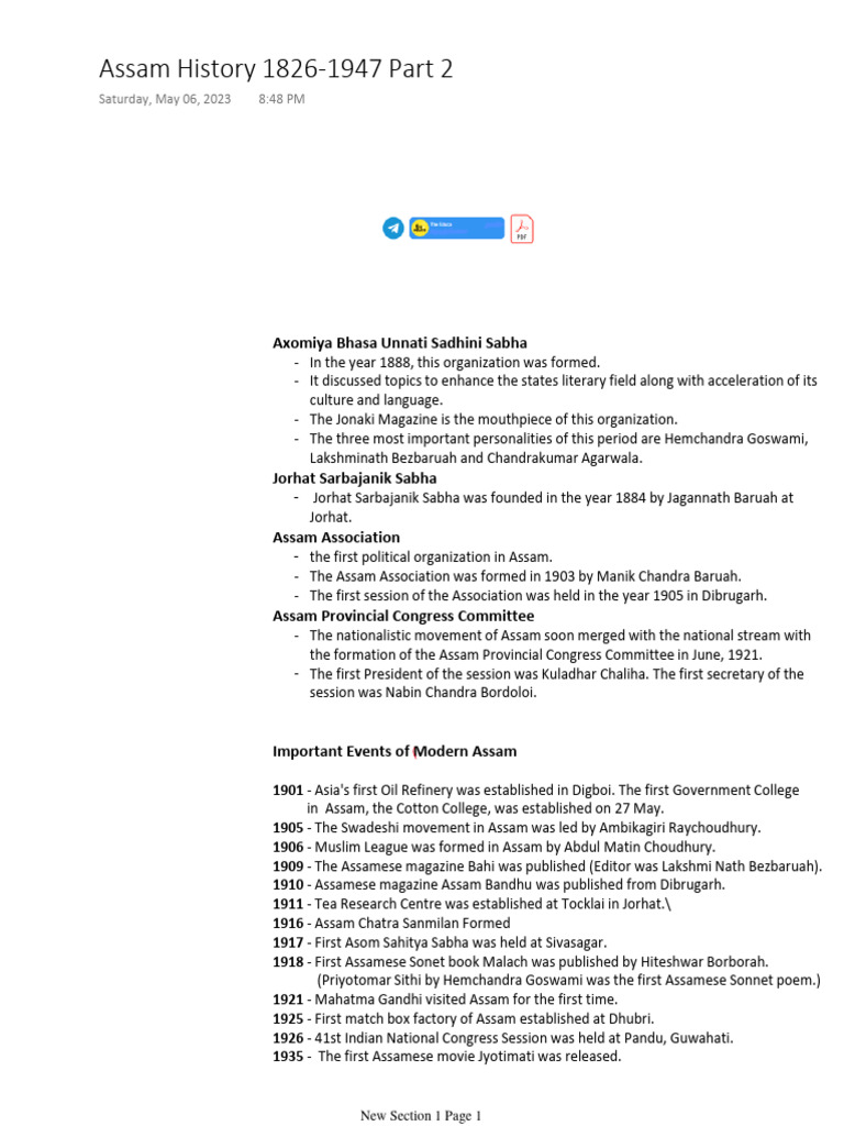 History of Assam: 1884-1947 Overview | PDF