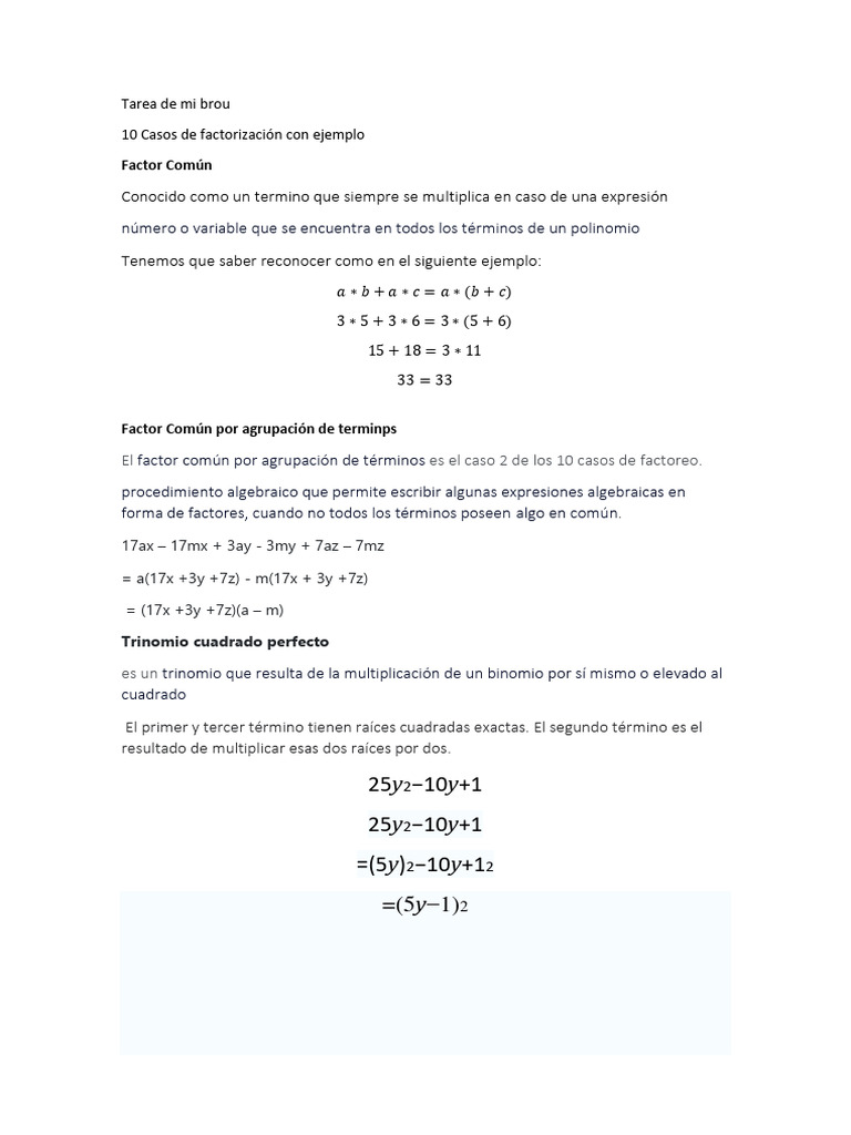 Tarea de Mi Matematica | Descargar gratis PDF | Factorización | Conceptos matemáticos