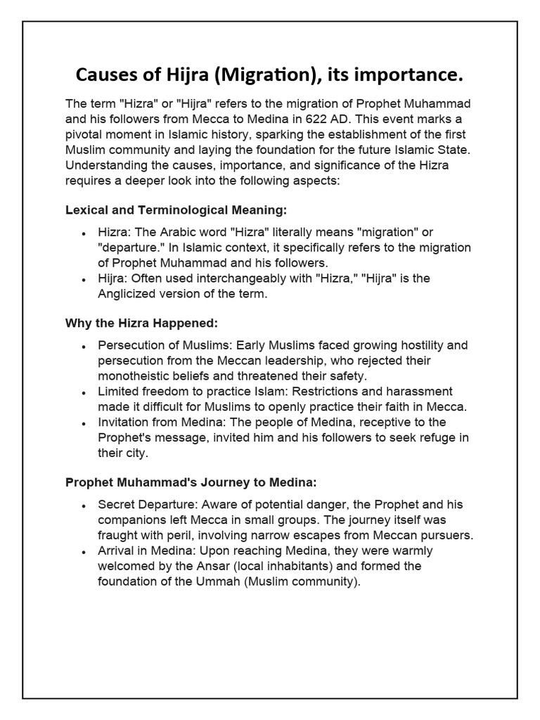 Causes and Impact of Hijra Migration | PDF | Ummah | Muhammad