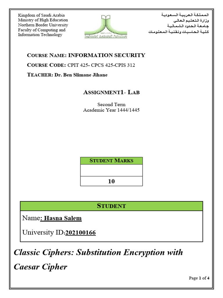 Assignment1 - LAB | PDF | Encryption | Cyberwarfare Assignment1 - LAB | PDF | Encryption | Cyberwarfare