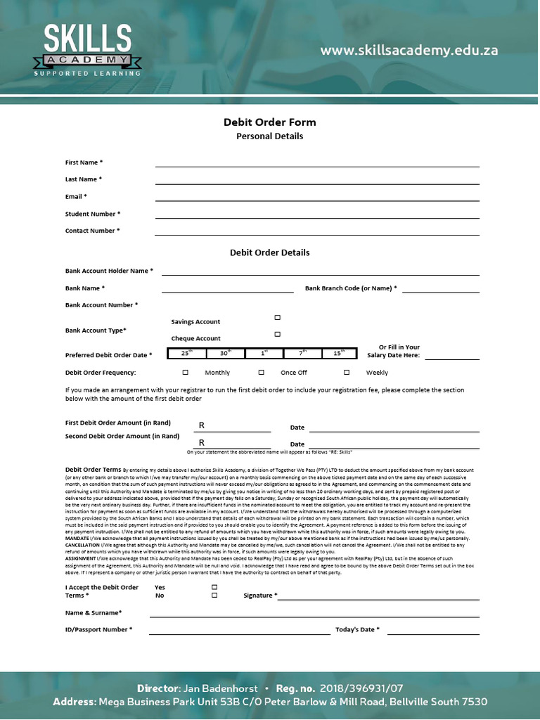 Debit Order Form | PDF | Debit Card | Banks