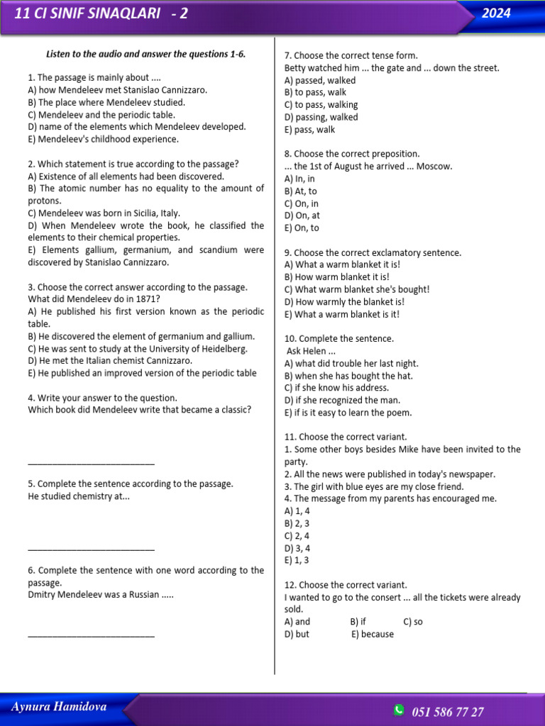 Yeni Model 11 Ci Sinif Sinaqlari - 2 | PDF | Somalia | Water