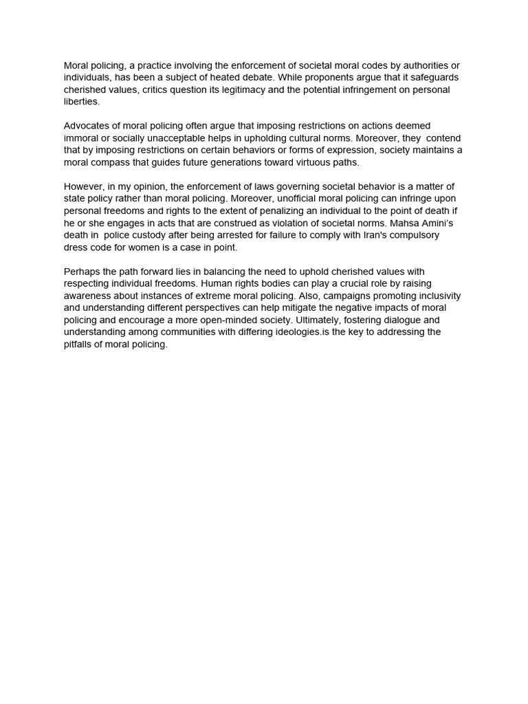 The Debate on Moral Policing | PDF